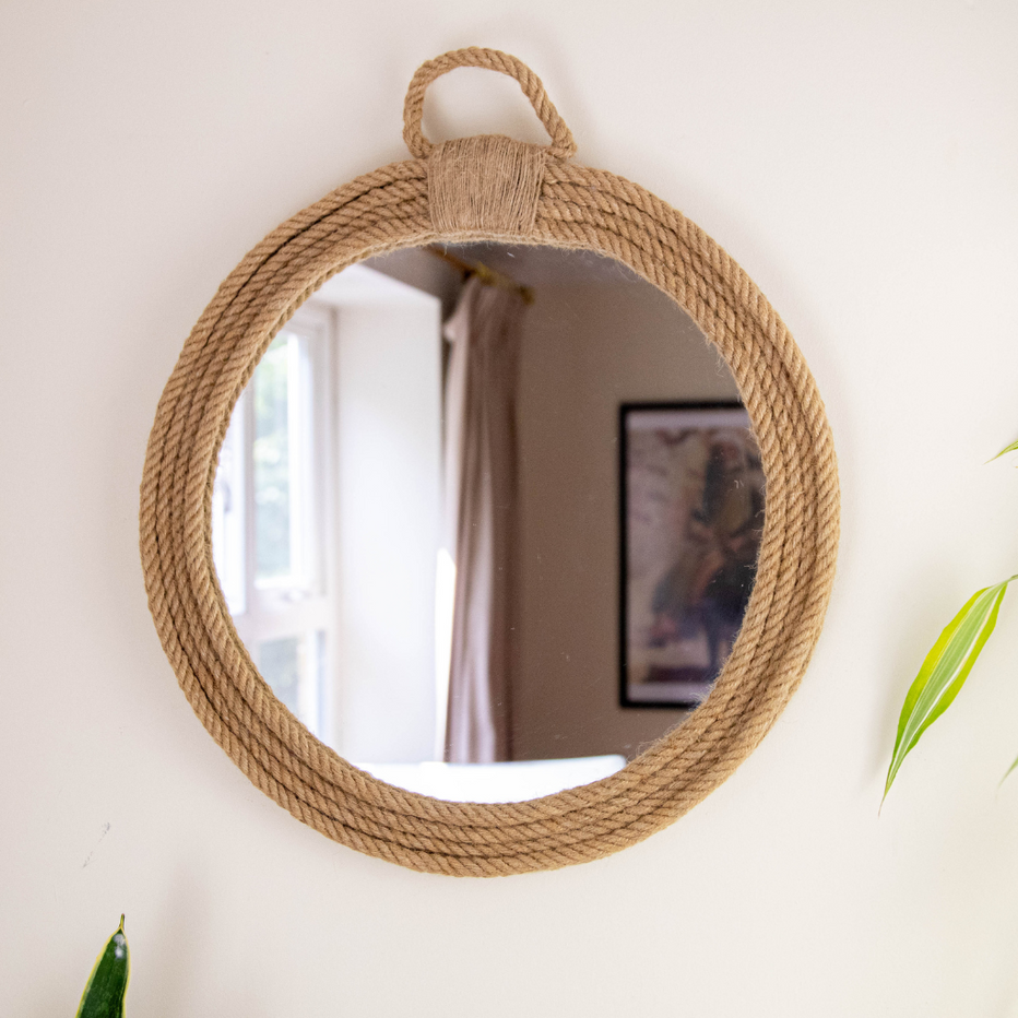 Nautical Coastal Jute Rope Rustic Wall Decor Round Jute Rope Mirror ...