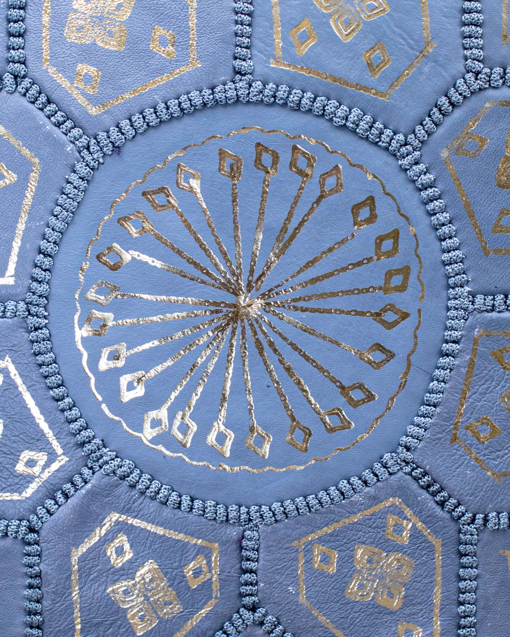 Grey Moroccan Leather Pouf with Gold Embroidery | Handmade in Fes ...
