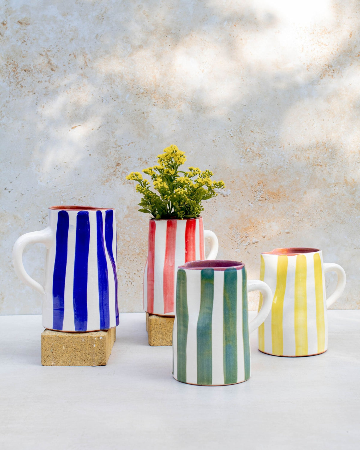 Handmade Moroccan Striped Jug | Ceramic Pitcher Vase | Maison Berber